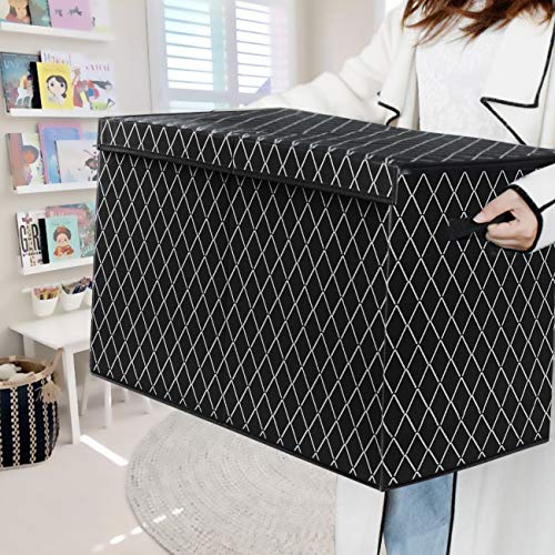 Toy Chest Box Organizer Bins for Boys Girls, Kids Large Collapsible Storage Box Container Sturdy with Fabric Flip-Top Lid & Handles for Clothes,Blanket,Nursery,Playroom,Bedroom,Stuffed Animals 24.5x13x16 (Black)