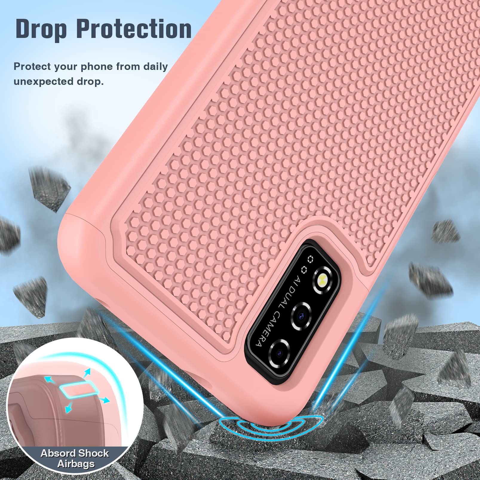 JXVM for T-Mobile REVVL V Phone Case 4G: Dual Layer Protective Heavy Duty Cell Phone Cover Shockproof Rugged with Non Slip Textured Back - Military Protection Bumper Tough - 6.52inch (Cute Pink)