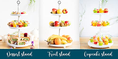SensaCasa Farmhouse Tiered Tray – 3 Tier Tray – Rustic White Three Tier Tray - Wooden Farmhouse Kitchen Decor – 3 Tier Serving Trays – Wood Round Tiered Stand