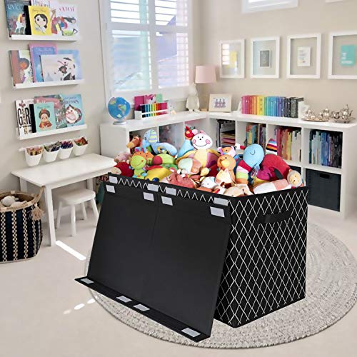 Toy Chest Box Organizer Bins for Boys Girls, Kids Large Collapsible Storage Box Container Sturdy with Fabric Flip-Top Lid & Handles for Clothes,Blanket,Nursery,Playroom,Bedroom,Stuffed Animals 24.5x13x16 (Black)