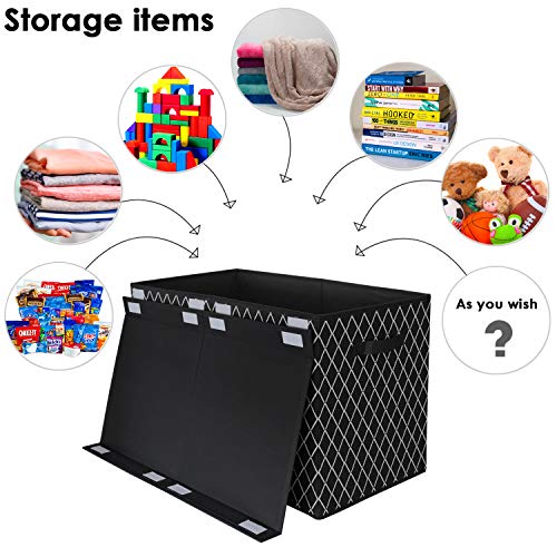 Toy Chest Box Organizer Bins for Boys Girls, Kids Large Collapsible Storage Box Container Sturdy with Fabric Flip-Top Lid & Handles for Clothes,Blanket,Nursery,Playroom,Bedroom,Stuffed Animals 24.5x13x16 (Black)
