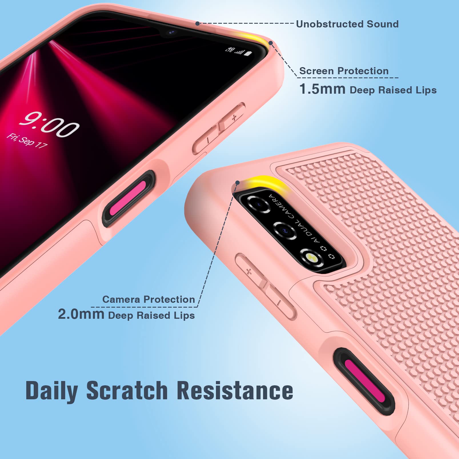 JXVM for T-Mobile REVVL V Phone Case 4G: Dual Layer Protective Heavy Duty Cell Phone Cover Shockproof Rugged with Non Slip Textured Back - Military Protection Bumper Tough - 6.52inch (Cute Pink)
