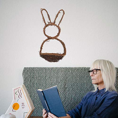 Amosfun Grapevine Wreath Rabbit Shape Basket Vine Branch Wreath Decorative Wooden Twig for Easter DIY Crafts Door House Holiday Party Decoration