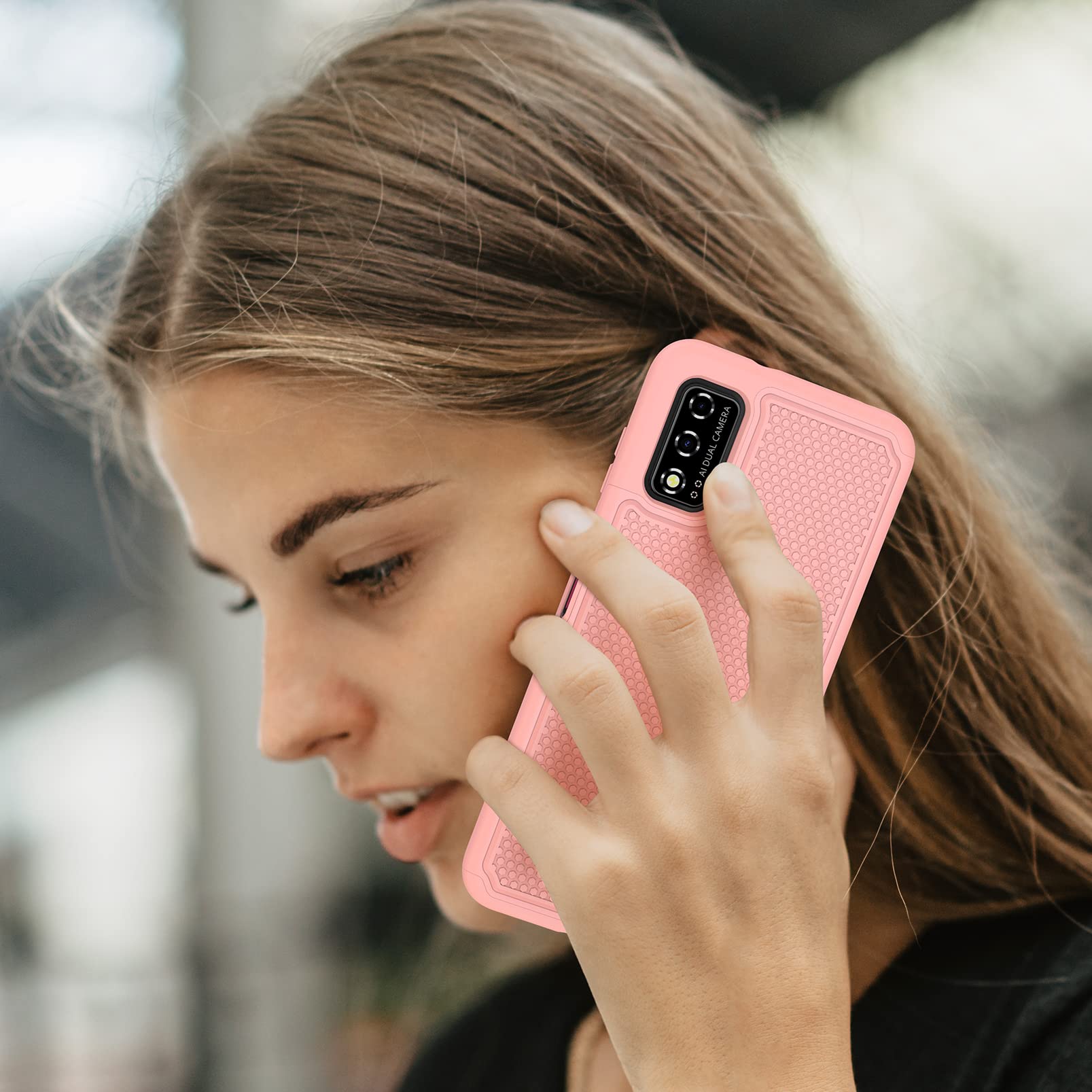 JXVM for T-Mobile REVVL V Phone Case 4G: Dual Layer Protective Heavy Duty Cell Phone Cover Shockproof Rugged with Non Slip Textured Back - Military Protection Bumper Tough - 6.52inch (Cute Pink)