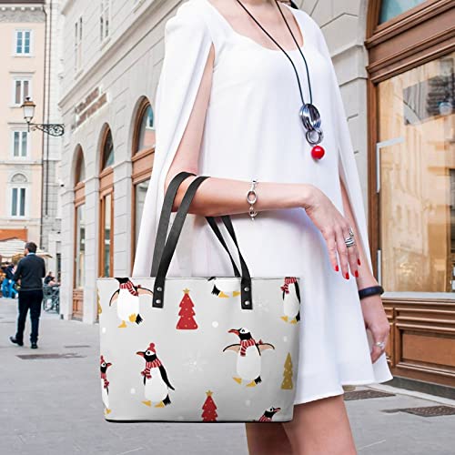 Womens Handbag Penguins Leather Tote Bag Top Handle Satchel Bags For Lady