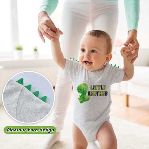 WAWSAM Little Brother Saurus Bodysuit Baby Boys’ Dinosaur Newborn Romper Gift (Light Grey, 0-3 Months)