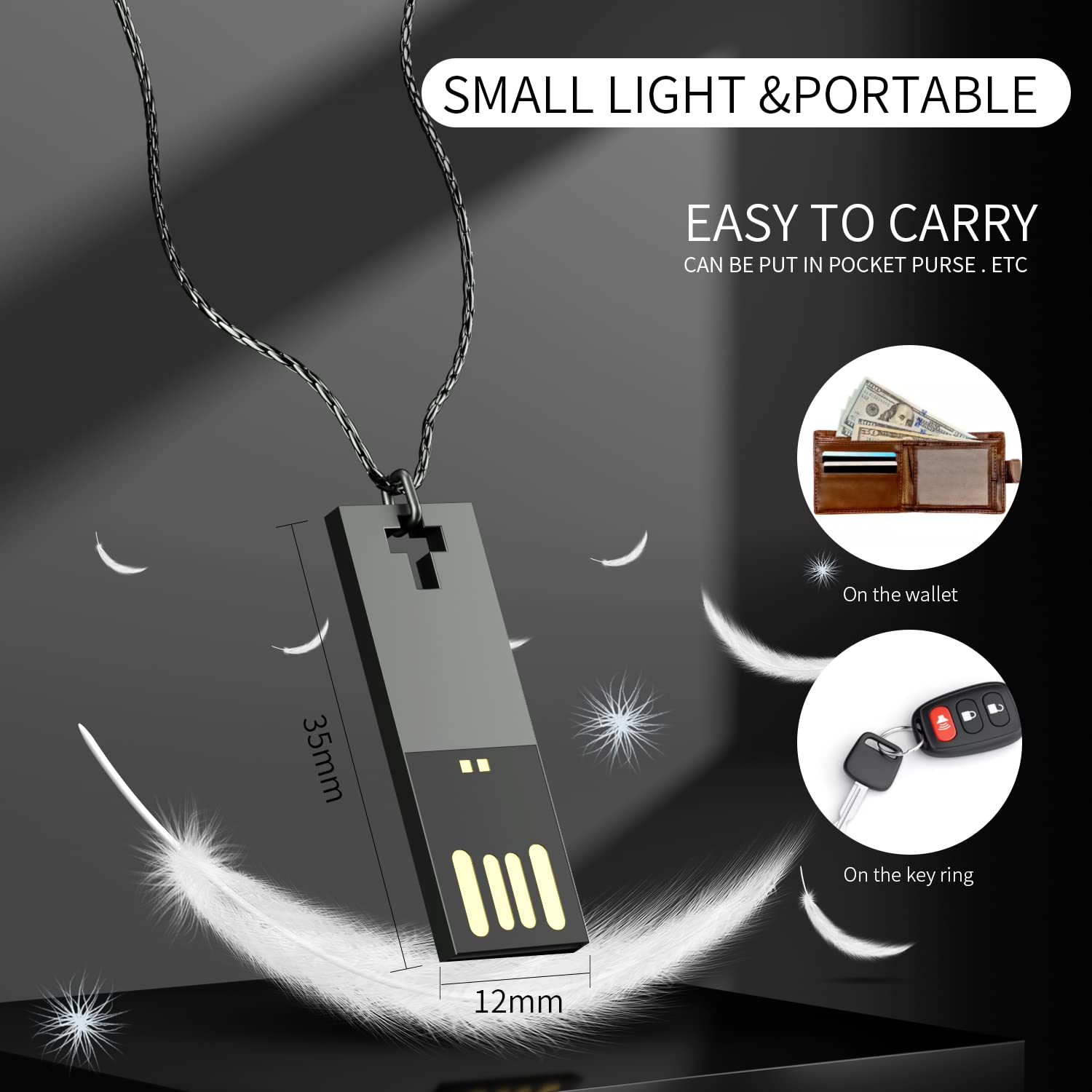 USB Flash Drive- Thumb Drive Memory Stick Pen Drive 128GB Necklace Metal Style Keychain Design (128.gb, Gun Color)