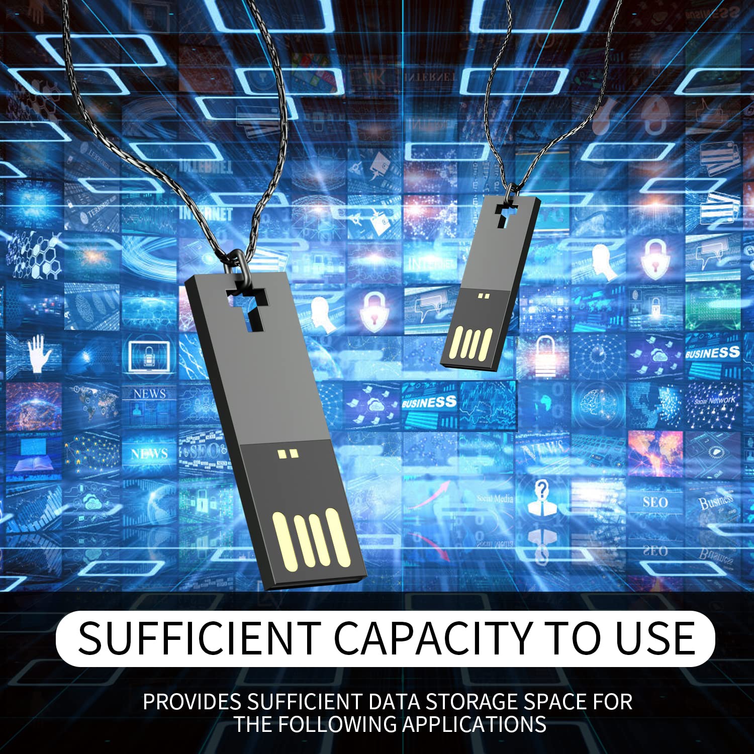 USB Flash Drive- Thumb Drive Memory Stick Pen Drive 128GB Necklace Metal Style Keychain Design (128.gb, Gun Color)