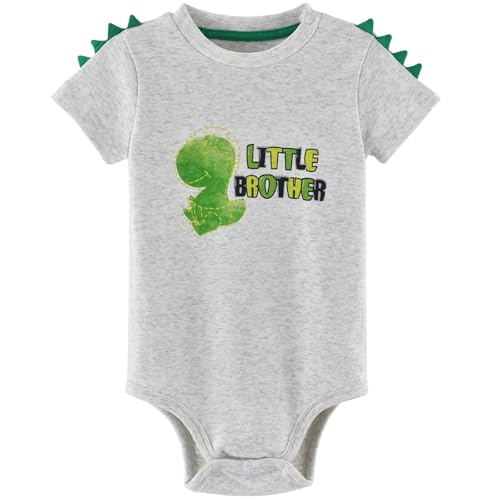 WAWSAM Little Brother Saurus Bodysuit Baby Boys’ Dinosaur Newborn Romper Gift (Light Grey, 0-3 Months)
