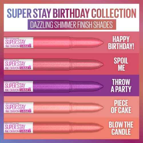 MAYBELLINE New York Super Stay Ink Crayon Matte Longwear Lipstick Makeup, Long Lasting Matte Lipstick with Built-In Sharpener, Limited Edition Birthday Collection, Piece of Cake, 0.04 oz