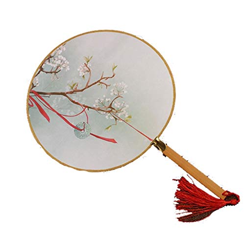 RAZZUM Decorative Folding Fans Handheld Fans Chinese Style Classical Embroidery Silk Round Palace Fan Female Long Handle Ancient Dance Fan for Wall Decoration Gift Hand Fan Fan (Color : Khaki)