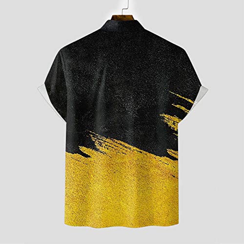 Men Summer Fashion Top Shirt Seaside Leisure Beach Printed Shirt Elegant Button Top Blouse Casual Top Yellow