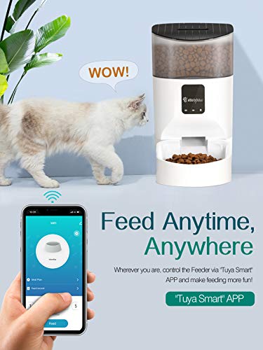 VavoPaw 7L Automatic Cat Feeder, WiFi Enabled Smart Food Dispenser for Cats, Dogs & Small Pets with APP Control, Programmable Timer, Voice Recorder and Portion Control Up to 10 Meals per Day, White