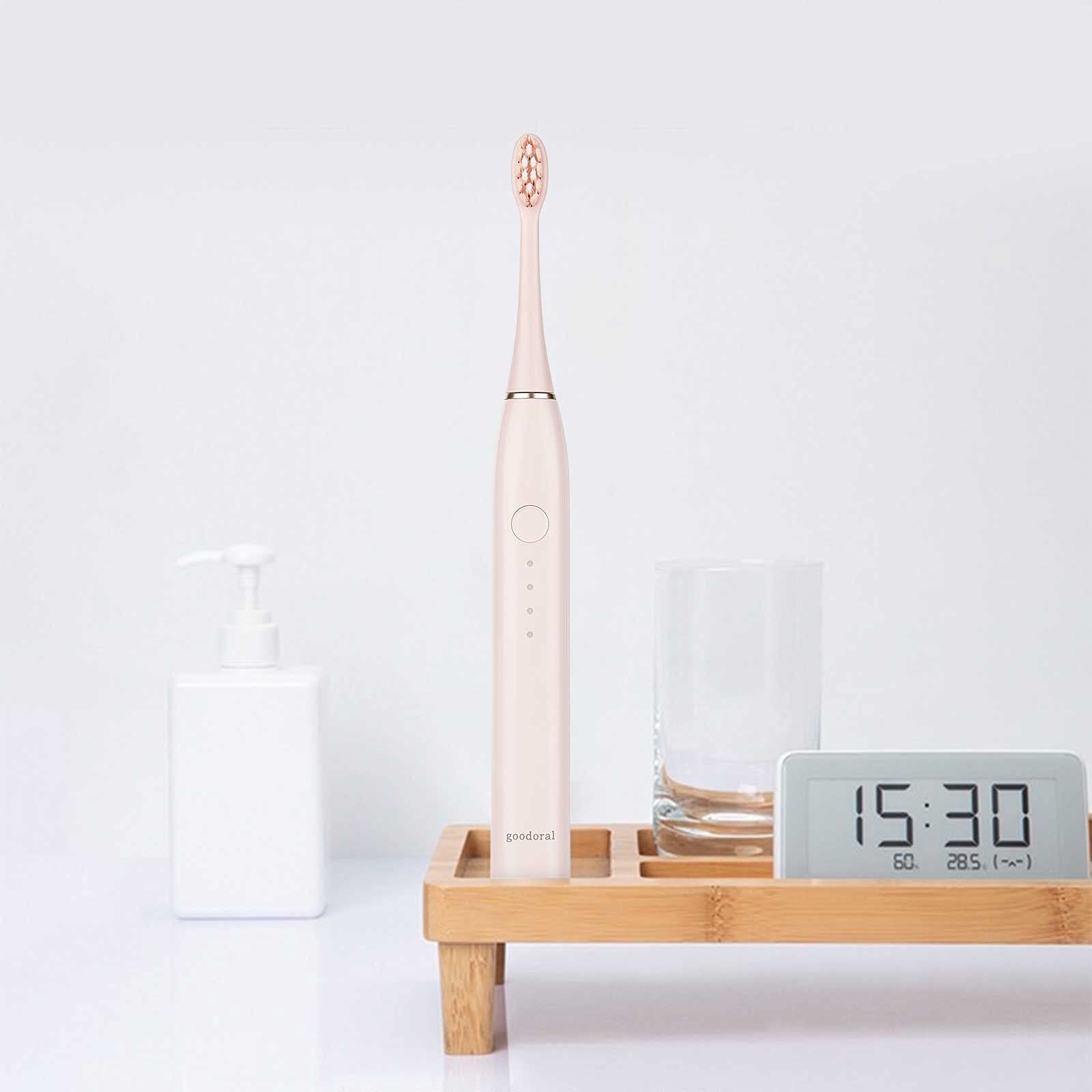 NC Sonic Electric Toothbrush, Goodoral Powerful Cleaning Rechargeable Waterproof Toothbrushes with 2 Brush Heads for Adults and Kids(Pink)