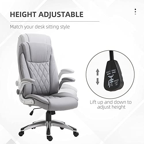 Vinsetto High Back 360° Swivel Ergonomic Home Office Chair with Flip Up Arms, Faux Leather Computer Desk Rocking Chair, Grey