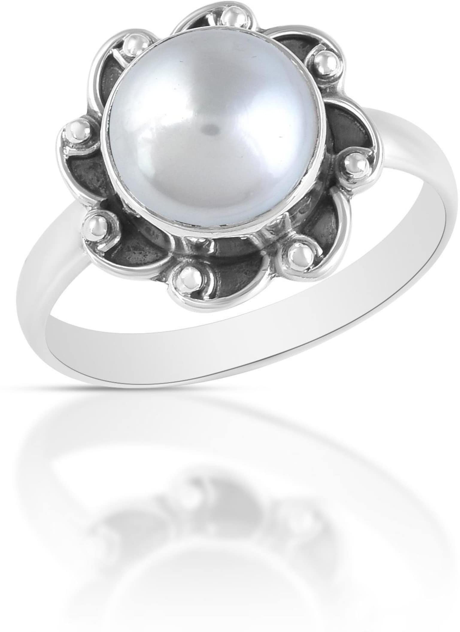 925 Sterling Silver Ring For Women & Girls Natural Pearl Ring Sterling Silver Trendy Ring June Birthstone Bezel Set Gemstone Ring