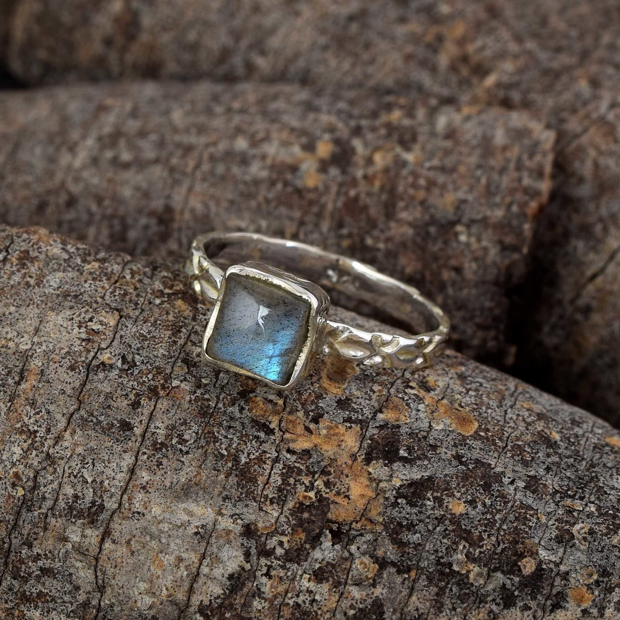 Fine Sterling Silver Ring For Women & Girls Labradorite Ring Sterling Silver Engagement Ring Square Gemstone Ring