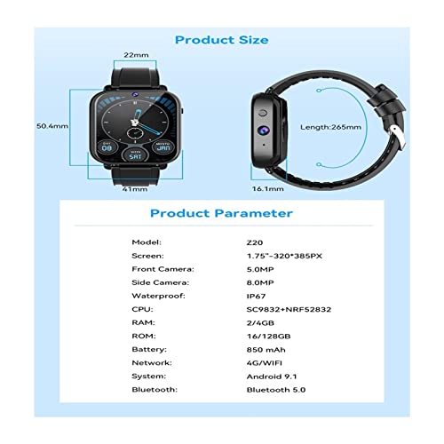 4G Smartwatch Men's Android 9.1 GPS Smartwatch Dual Camera (Color : 4GB128GB Black)