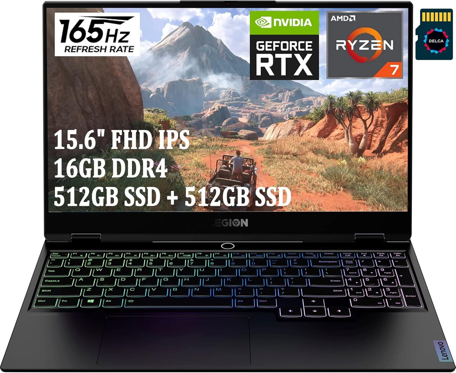 Lenovo Legion Slim 7 Premium Gaming Laptop I 15.6" FHD 165Hz IPS 100% sRGB I AMD 8-Core Ryzen 7 5800H I 16GB DDR4 512GB SSD + 512GB SSD I GeForce RTX 3060 6GB RGB Backlit Win10 + 32GB MicroSD Card