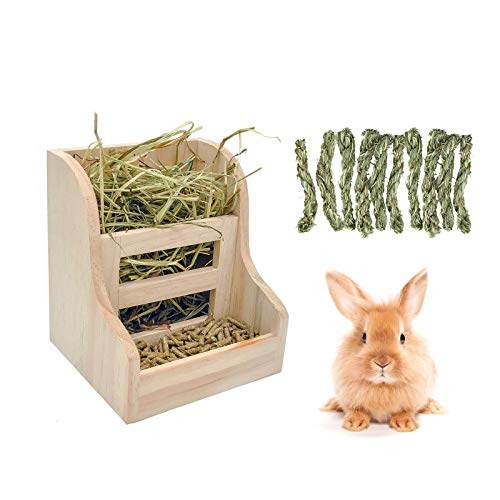 Rabbit Hay Feeder Rack,Wooden Food Feeding Rack Grass Holder Less Hay Wasted and Mess for Small Animal Rabbit Bunny Chinchilla Guinea Pig