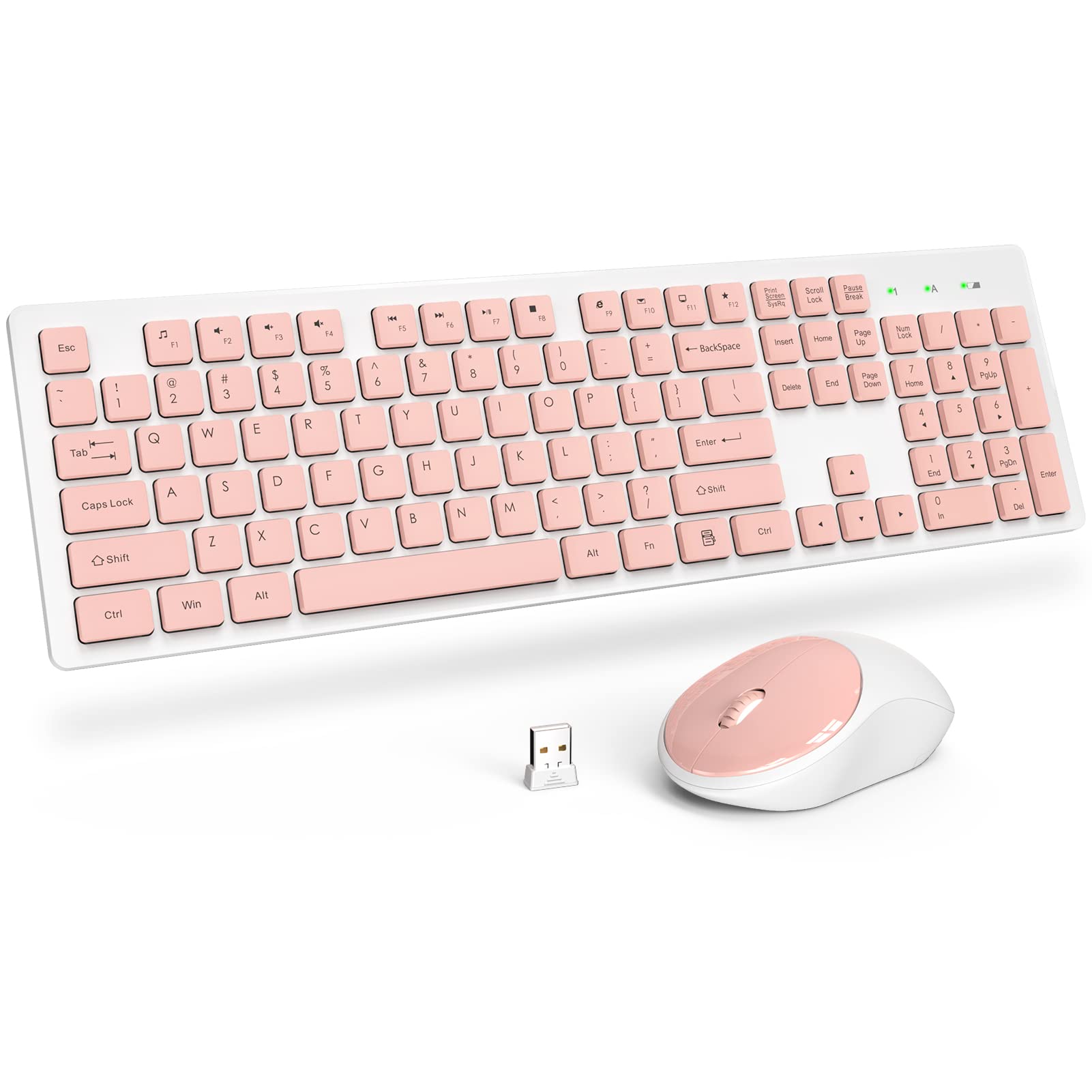Wireless Keyboard and Mouse Combo with 7 Colored Backlits, Wrist Rest, Rechargeable Ergonomic Keyboard with Phone Holder, Silent Lighted Full Size Combo for Window, Mac, PC, Laptop-Trueque (Pink)