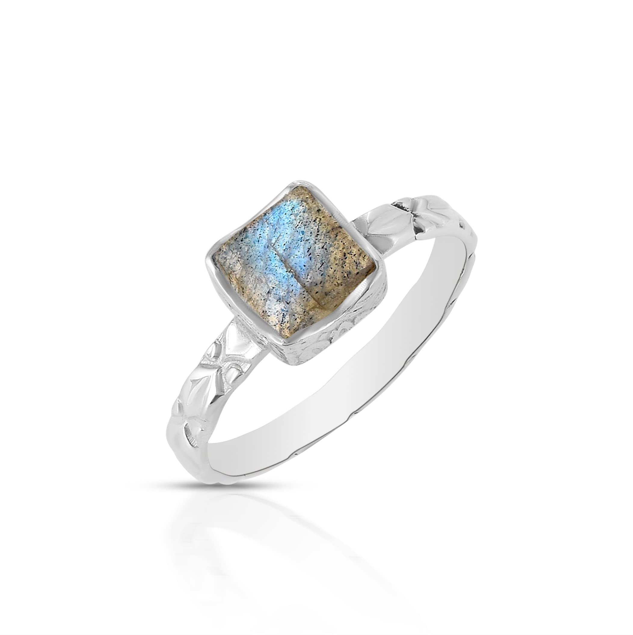 Fine Sterling Silver Ring For Women & Girls Labradorite Ring Sterling Silver Engagement Ring Square Gemstone Ring