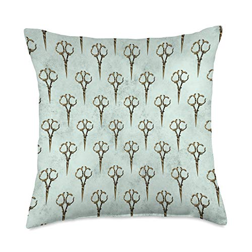 Gifts24Seven - Hair Cutting Salon Antique Golden Scissors Vintage Hairdresser Haircut Throw Pillow, 18x18, Multicolor