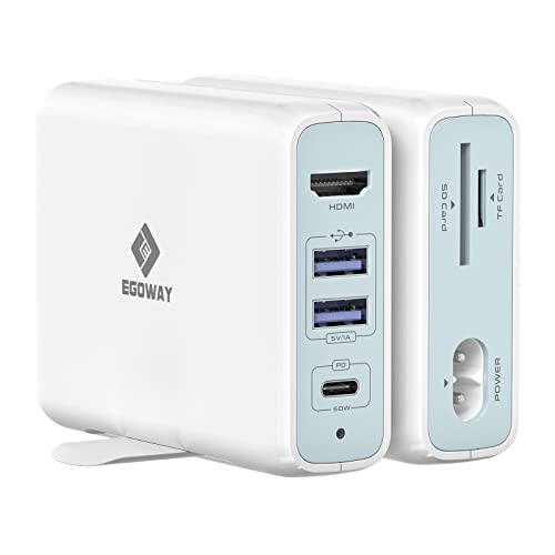 USB C Hub, E EGOWAY 6 in 1 Multiport Adapter Portable USB C Hub with 65W GaN Power Delivery, USB 3.0 Ports, 4K HDMI Port, SD/TF Card Reader Compatible with MacBook Pro, iPad Pro and More USB C Device