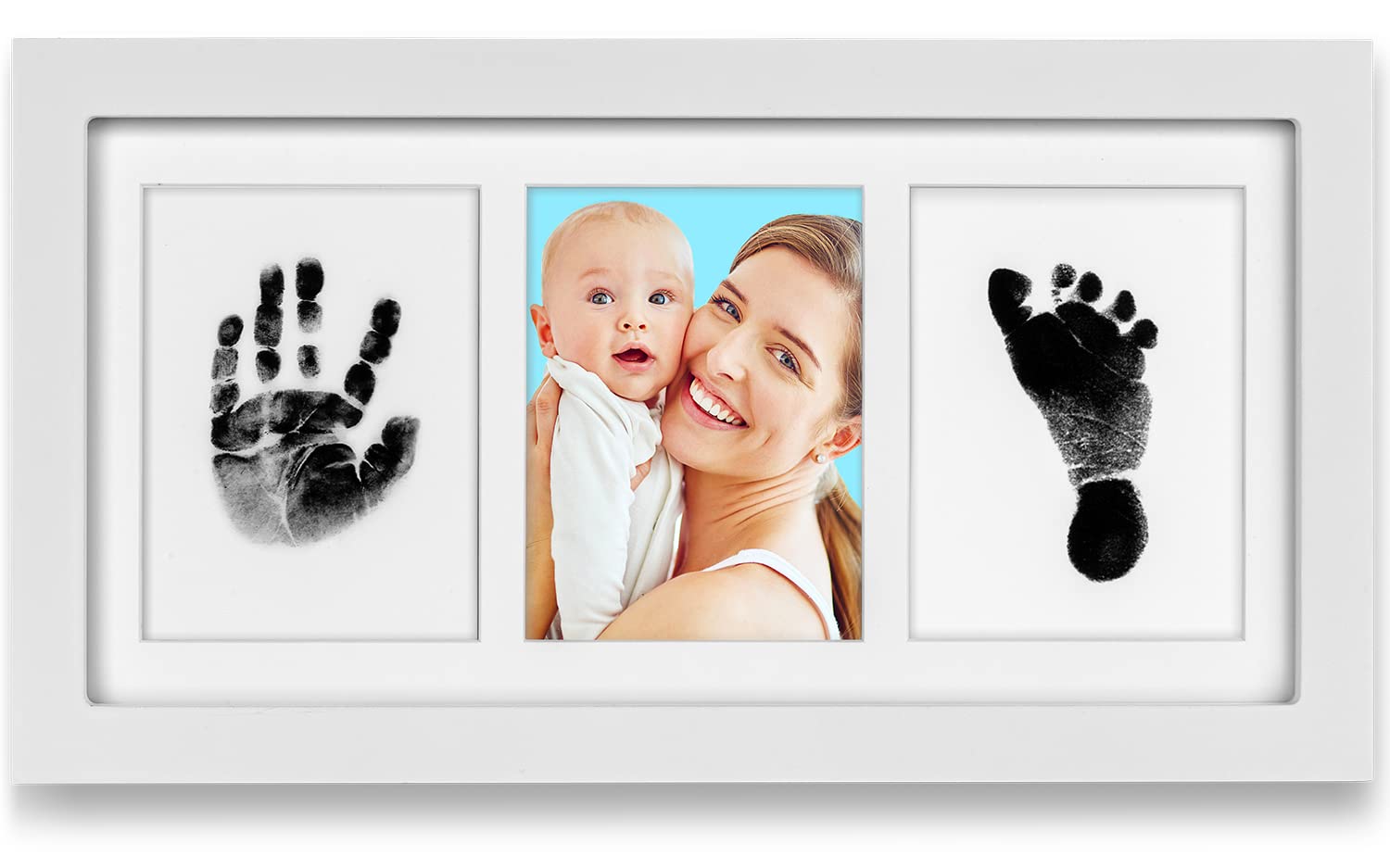 Baby Handprint and Footprint Kit(Safe Clean-Touch Ink Pad for Prints), Picture Frame in Elegant White Natural Wood, Baby Keepsake Frame, Baby Shower Gifts, Non-Toxic, Baby Safe(White)