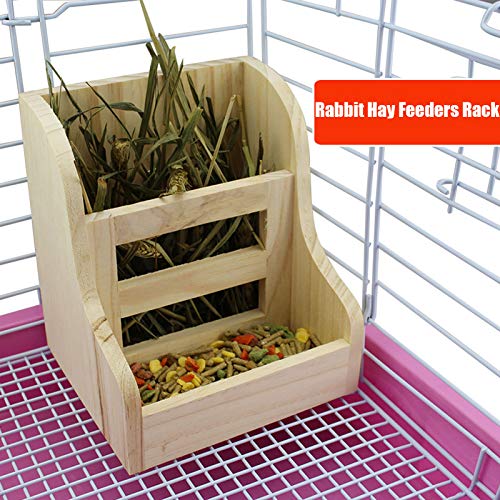 Rabbit Hay Feeder Rack,Wooden Food Feeding Rack Grass Holder Less Hay Wasted and Mess for Small Animal Rabbit Bunny Chinchilla Guinea Pig