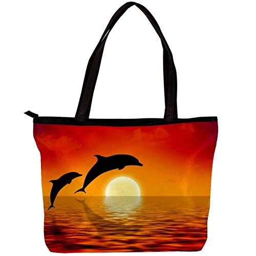Purses for Women, Tote Bag, Bags for Women, Womens Handbags, dolphin red sea landscape pattern