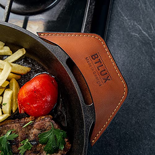 BTLUX Cast Iron Handle Cover, Set of 2 - Extra Thick Leather Heat Resistant Handle Holder for Cast Iron Skillets, Pans - ππππ π’π§ πππ¨π«π π’π