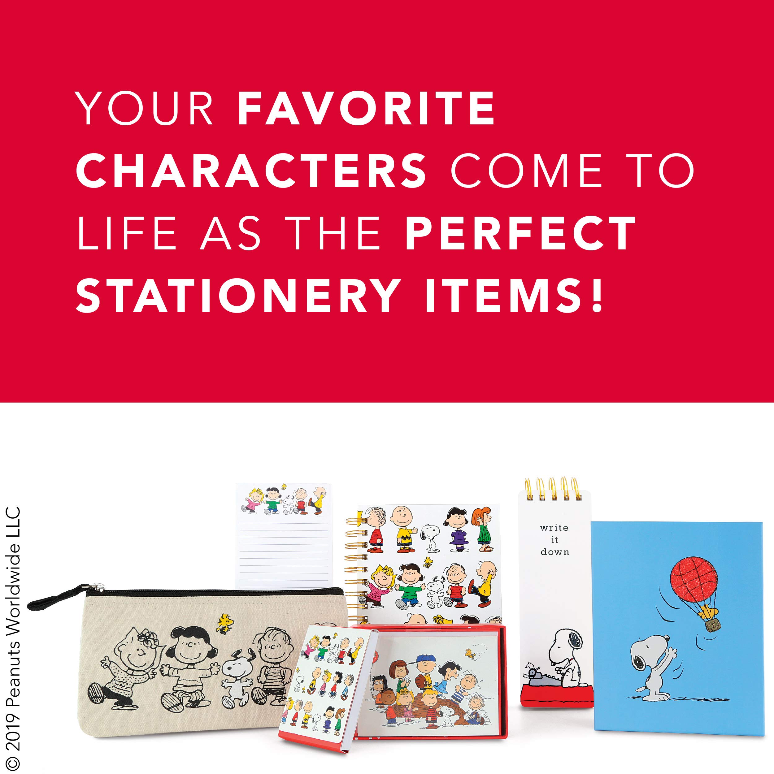 Graphique Peanuts Typewriter Boxed Notecards, 16 Snoopy at Typewriter Cards Embellished with Glitter, with Matching Envelopes and Storage Box, 3.25" x 4.75"