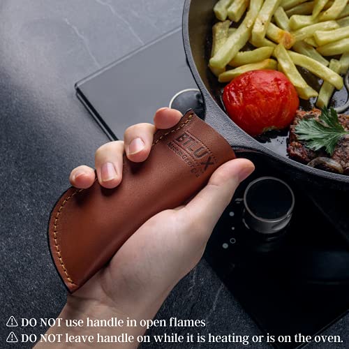BTLUX Cast Iron Handle Cover, Set of 2 - Extra Thick Leather Heat Resistant Handle Holder for Cast Iron Skillets, Pans - ππππ π’π§ πππ¨π«π π’π