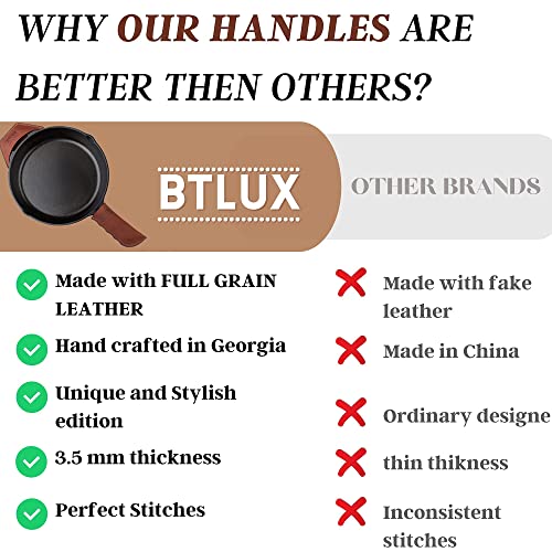 BTLUX Cast Iron Handle Cover, Set of 2 - Extra Thick Leather Heat Resistant Handle Holder for Cast Iron Skillets, Pans - ππππ π’π§ πππ¨π«π π’π