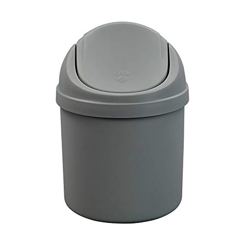Qskely 2 L Plastic Mini Desktop Trash Can, Tiny Garbage Can with Swing Lid, Gray