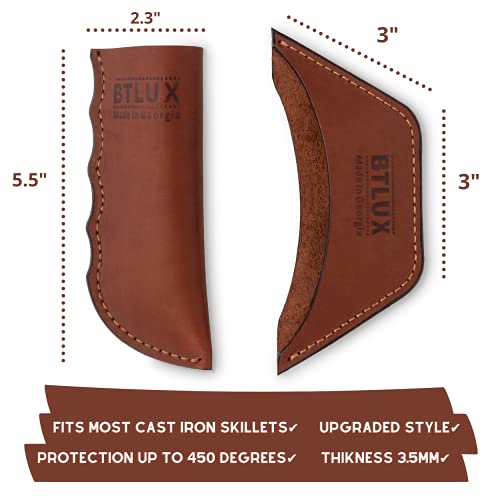 BTLUX Cast Iron Handle Cover, Set of 2 - Extra Thick Leather Heat Resistant Handle Holder for Cast Iron Skillets, Pans - ππππ π’π§ πππ¨π«π π’π