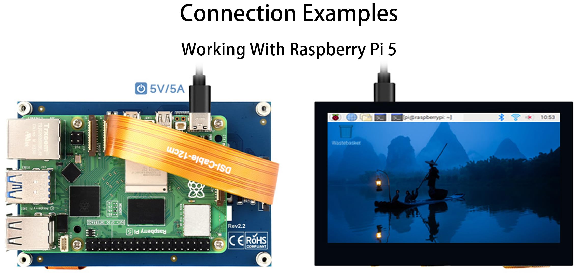 waveshare 4.3 inch DSI LCD Display for Raspberry Pi 4B/3B+/3A+/3B/2B/B+/A+/Compute Module 3+/3/4, 800×480 Touchscreen Capacitive IPS Screen Monitor, Support Raspbian/Ubuntu/Kali /WIN10 IoT/Retropie