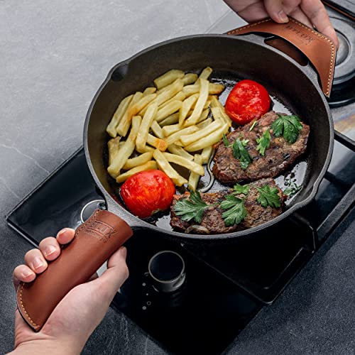 BTLUX Cast Iron Handle Cover, Set of 2 - Extra Thick Leather Heat Resistant Handle Holder for Cast Iron Skillets, Pans - ππππ π’π§ πππ¨π«π π’π
