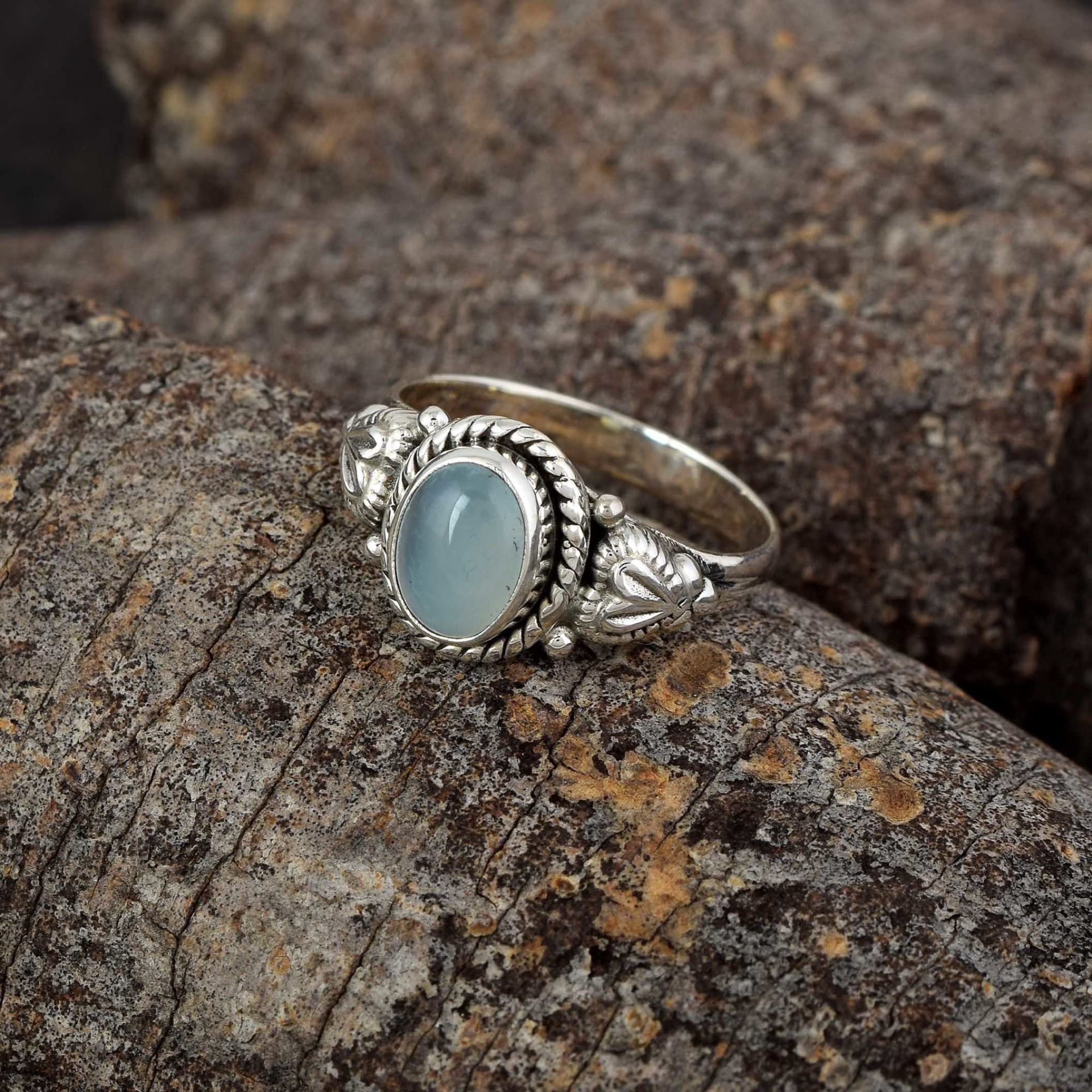 925 Sterling Silver Ring For Women & Girls Genuine Aqua Chalcedony Ring Sterling Silver Handmade Ring Blue Gemstone Ring