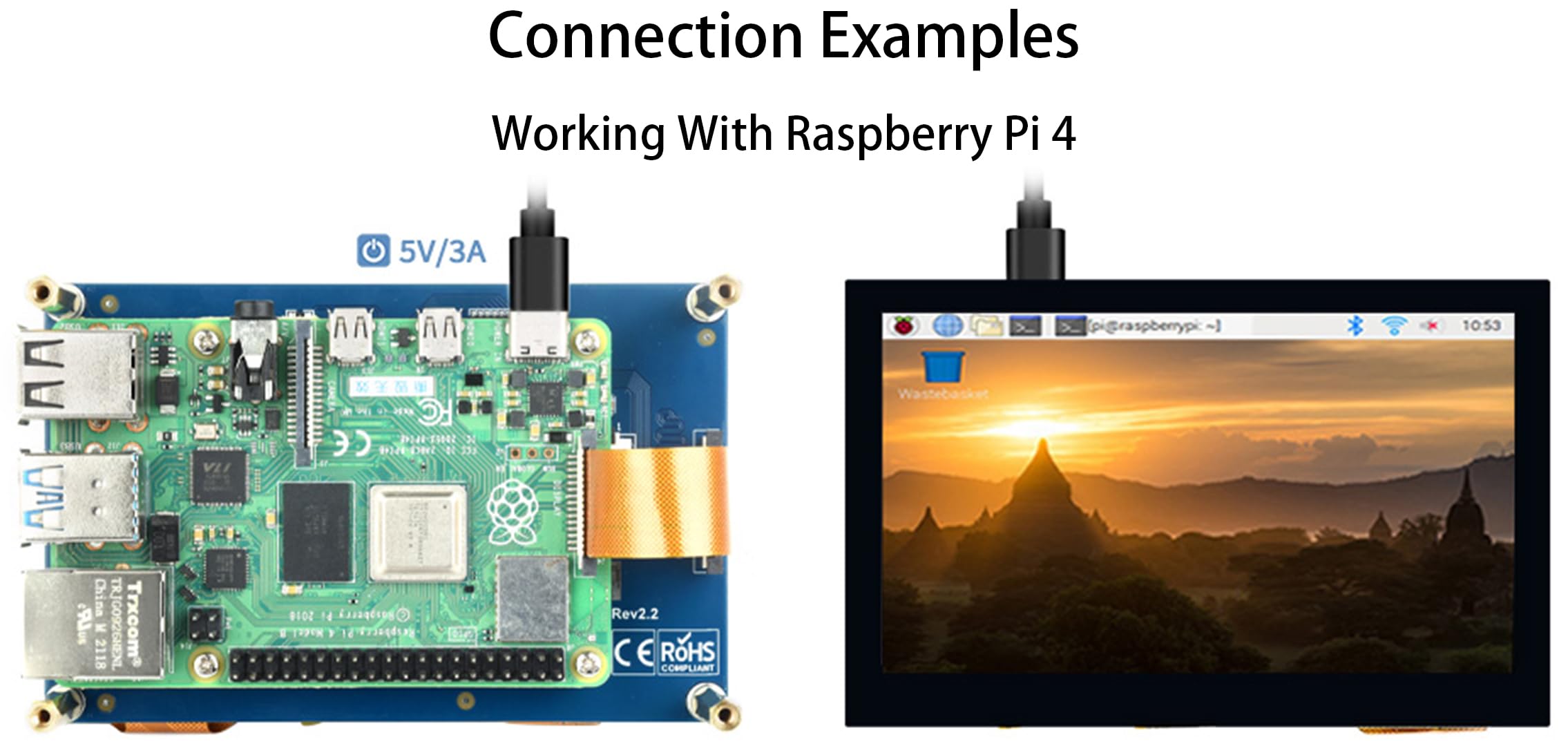 waveshare 4.3 inch DSI LCD Display for Raspberry Pi 4B/3B+/3A+/3B/2B/B+/A+/Compute Module 3+/3/4, 800×480 Touchscreen Capacitive IPS Screen Monitor, Support Raspbian/Ubuntu/Kali /WIN10 IoT/Retropie