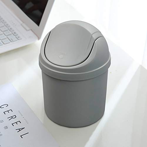 Qskely 2 L Plastic Mini Desktop Trash Can, Tiny Garbage Can with Swing Lid, Gray