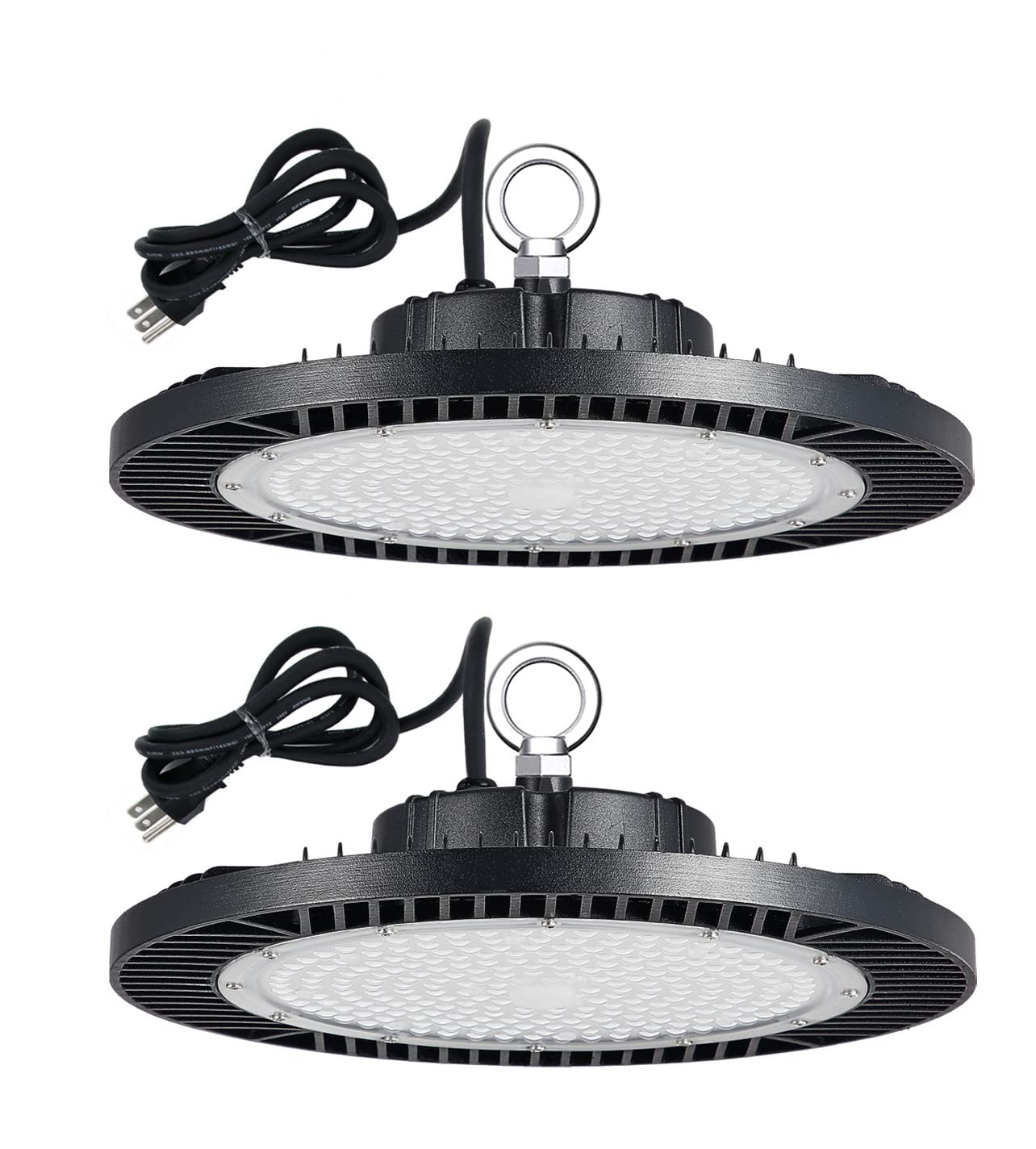 2 Pack 200W LED High Bay Lights, UFO LED High Bay Light, 28,000 LM(Eqv.800W MH/HPS), 5000K Daylight, IP65, 5ft Cable with US Plug, Safe Rope for Garage/Warehouse/Workshop