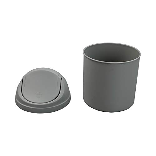 Qskely 2 L Plastic Mini Desktop Trash Can, Tiny Garbage Can with Swing Lid, Gray