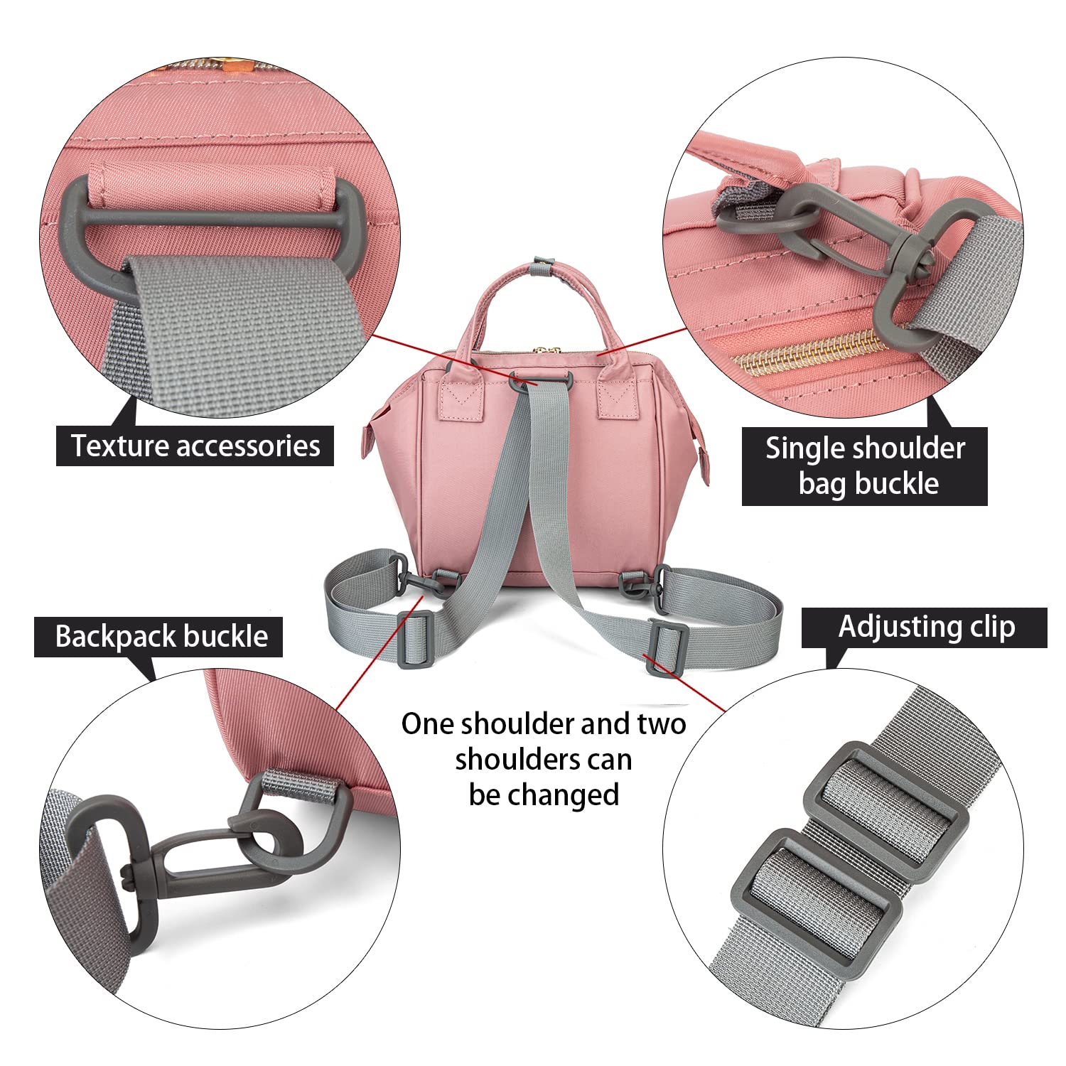 Lmbabter Baby Diaper Bag Backpack Waterproof Multi-Function Convertible Mini Smart Diaper Bag Backpack for Outdoor (Pink)