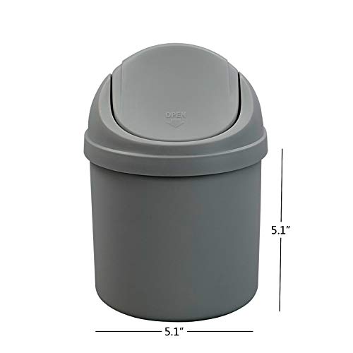 Qskely 2 L Plastic Mini Desktop Trash Can, Tiny Garbage Can with Swing Lid, Gray