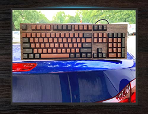 BAWAQAF Gaming Keyboard Wood Texture Mechanical Keyboard Mechanical Gaming Keyboard RGB Rainbow Backlit Compact Wired Keyboard 104 Keys(Brown Switch and Red Switch)
