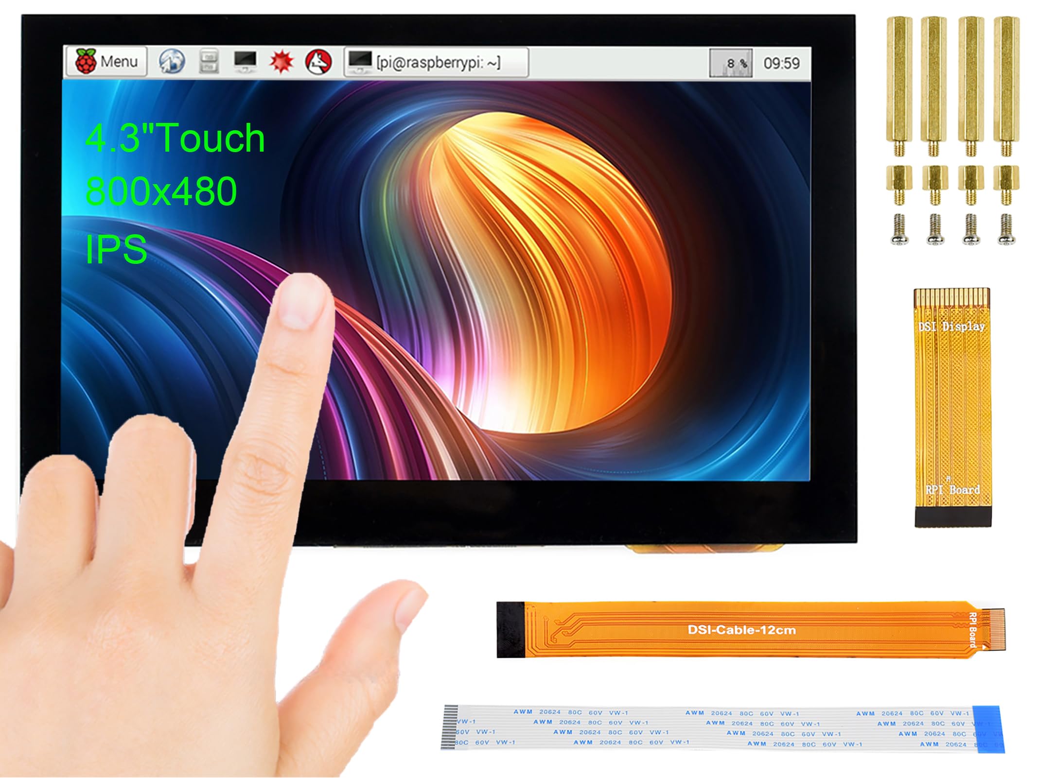 waveshare 4.3 inch DSI LCD Display for Raspberry Pi 4B/3B+/3A+/3B/2B/B+/A+/Compute Module 3+/3/4, 800×480 Touchscreen Capacitive IPS Screen Monitor, Support Raspbian/Ubuntu/Kali /WIN10 IoT/Retropie