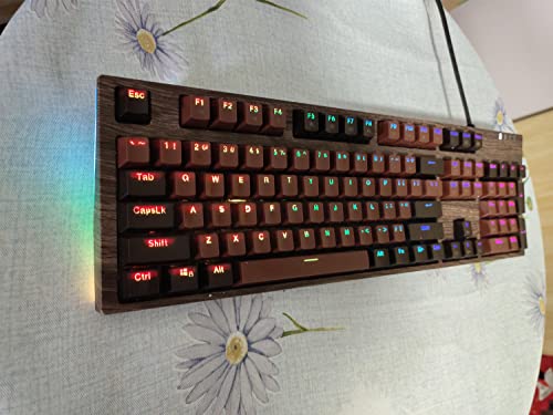 BAWAQAF Gaming Keyboard Wood Texture Mechanical Keyboard Mechanical Gaming Keyboard RGB Rainbow Backlit Compact Wired Keyboard 104 Keys(Brown Switch and Red Switch)