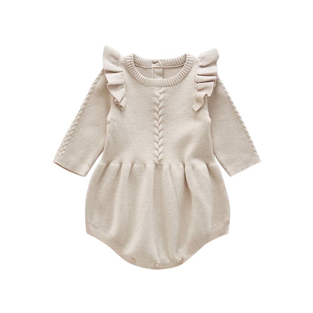 Fall Baby Outfits Baby Sweater Romper Infant Toddler Sweater Bodysuit Photoshoot Outfit Knit Ruffle Long Sleeve Autumn Winter Clothes Newborn Coming Home 1st Birthday Knitwear Apricot 0-3 Months